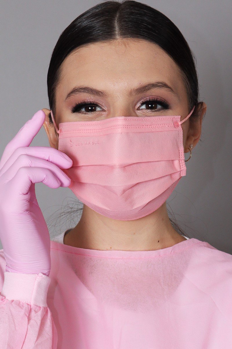 Máscara Descartável Rosa com Elástico Color Destak com 50 Unidades