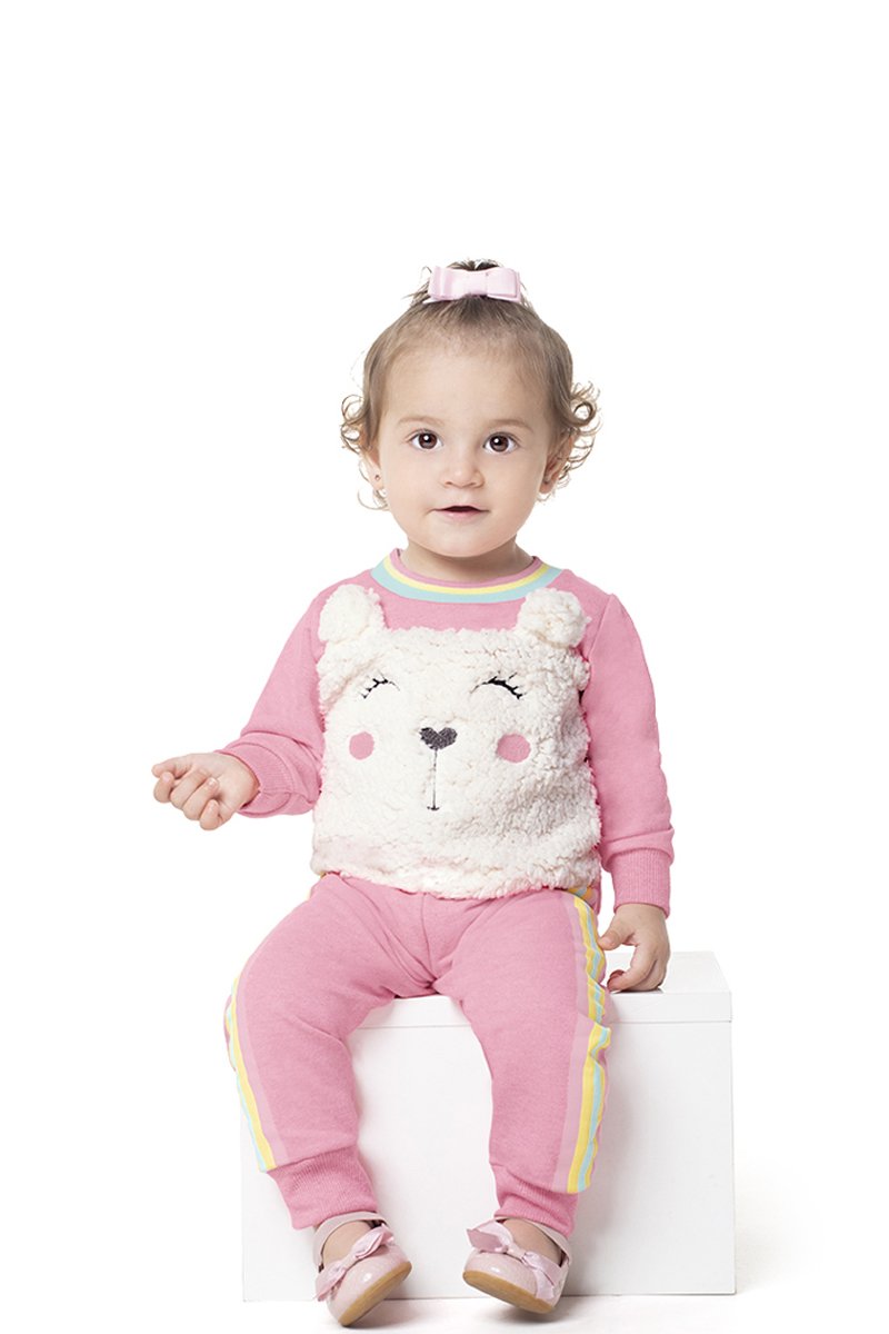 Conjunto Moletom Bebê Menina Rosa - Ding Dang