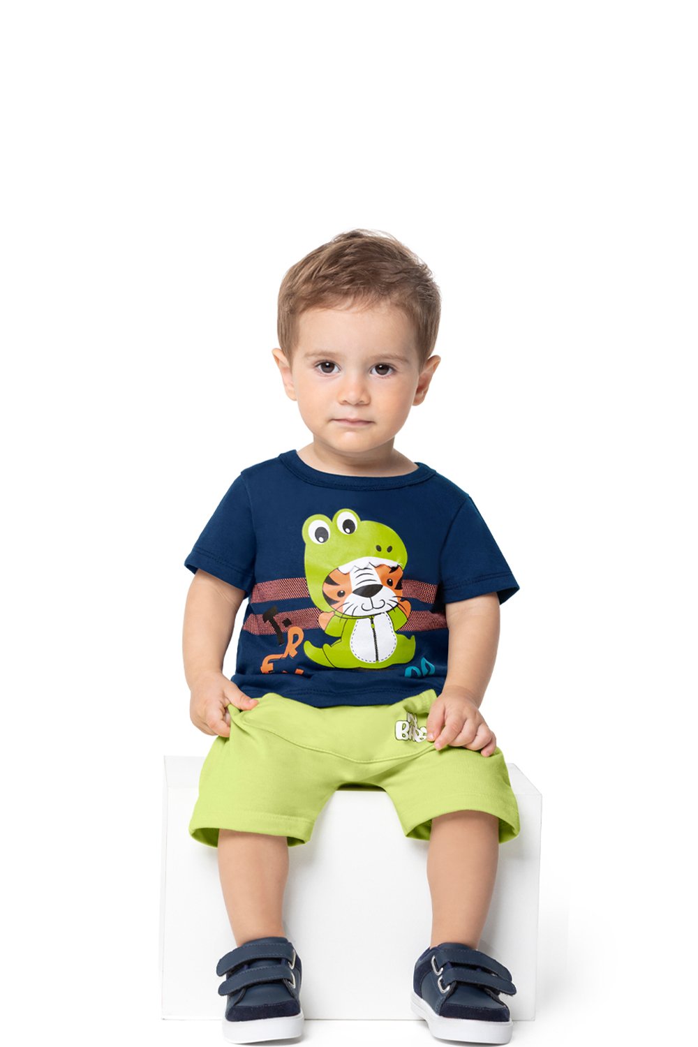 Conjunto Curto Bebê Menino T-Rex 02 Marinho - Ding Dang Conjunto Curto Bebê Menino T-Rex 02 Marinho - Ding Dang