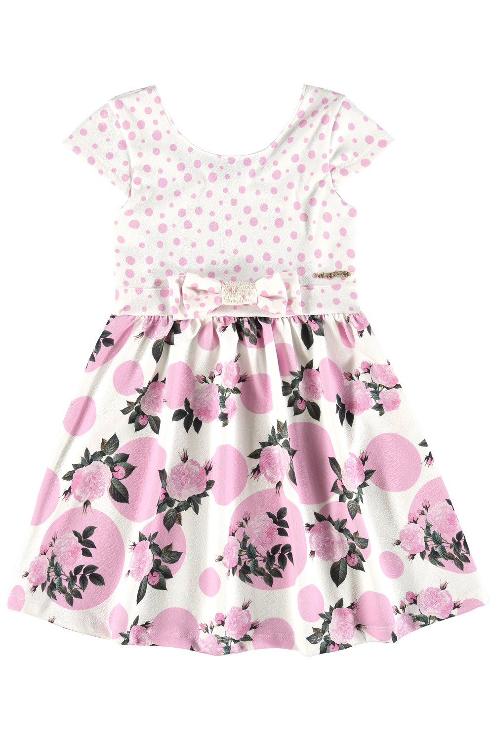 Vestido em Neoprene Infantil Menina Bolinhas Rosa - Ding Dang