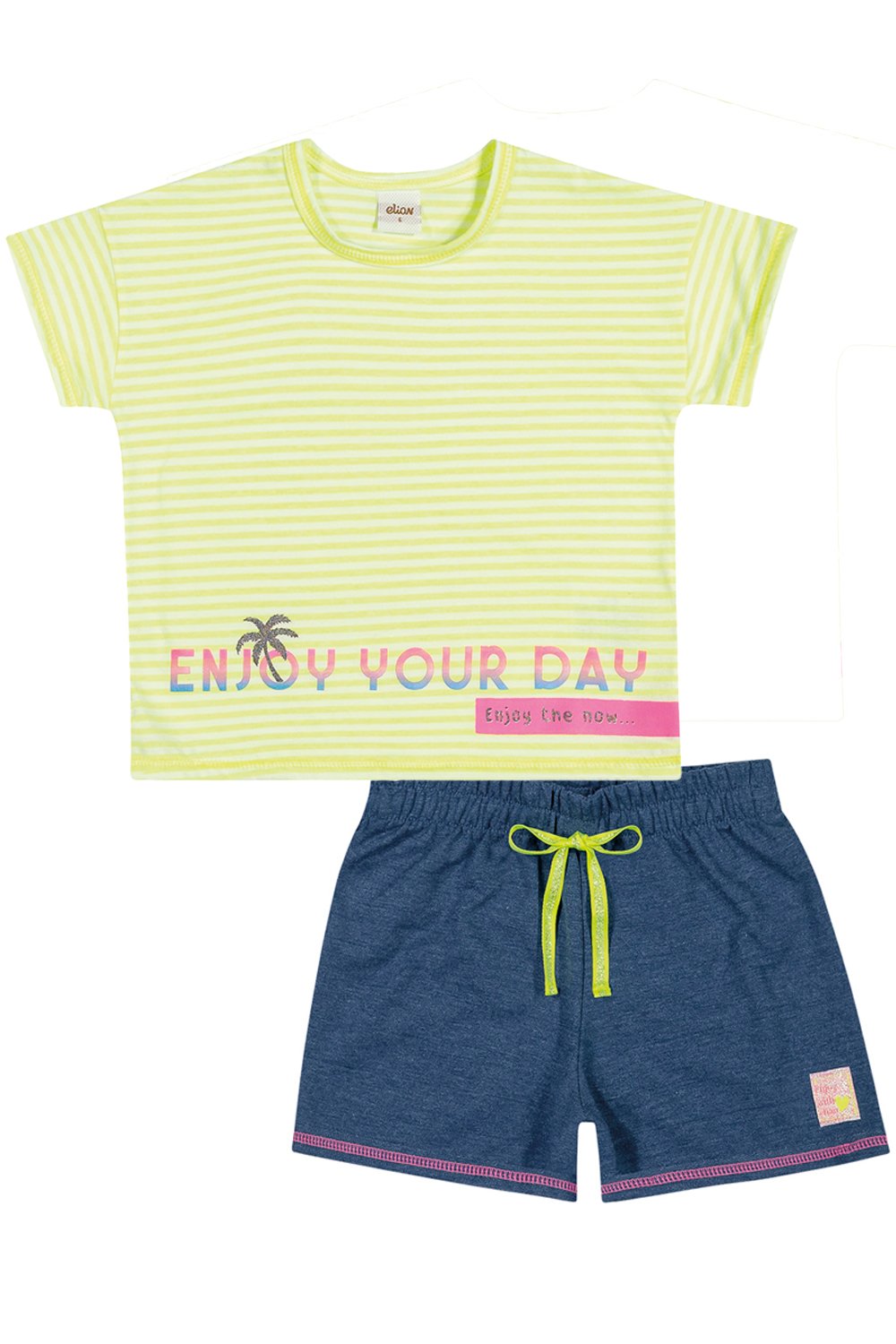 Conjunto Curto Infantil Menina Enjoy Your Day Amarelo - Elian
