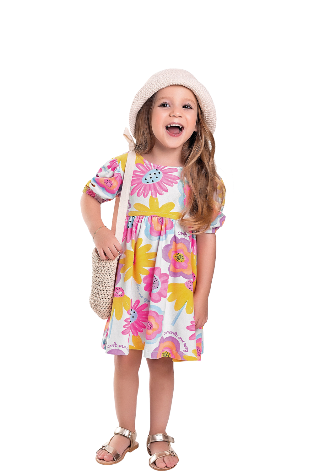 Vestido em Cotton Leve Infantil Menina Flores Branco - Fakini