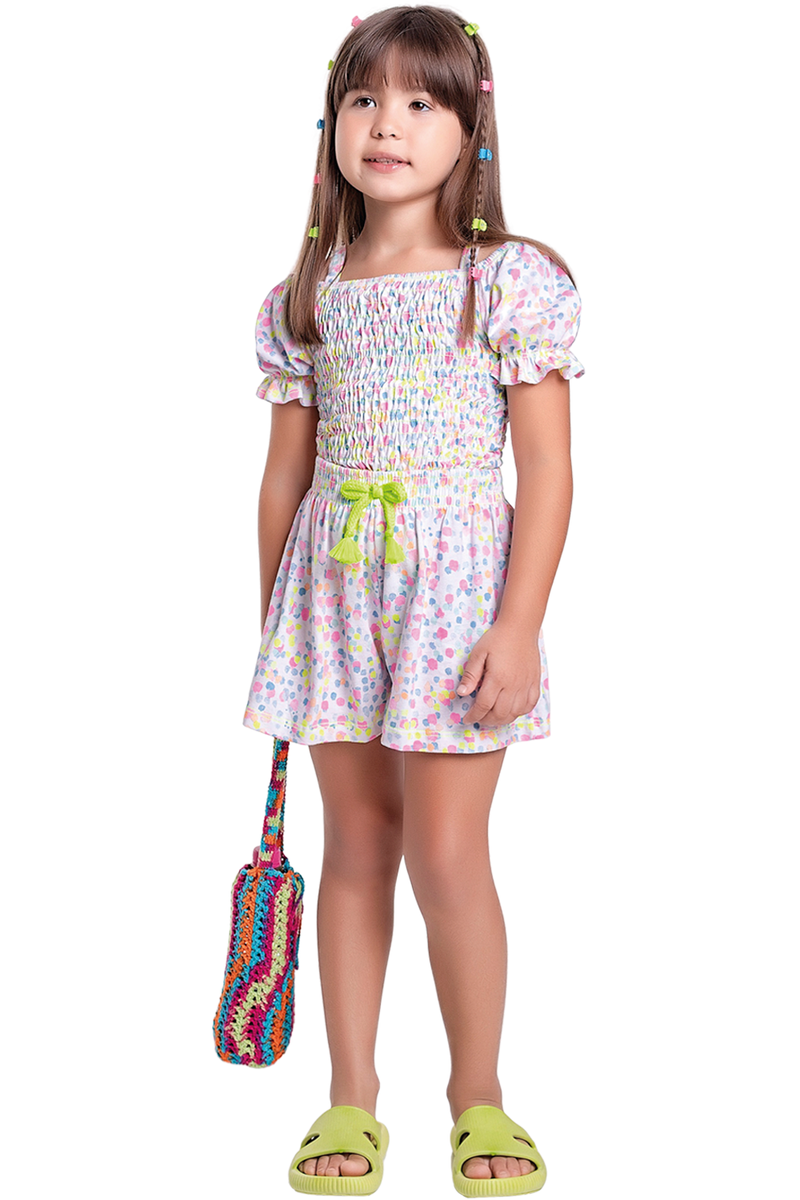 Conjunto Curto em Meia Malha Infantil Menina Amarelo - Fakini
