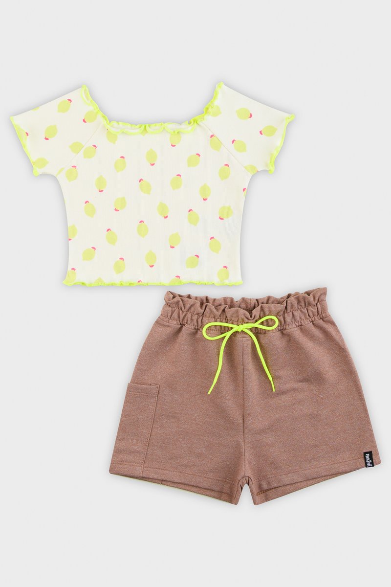 Conjunto Fakini Infantil Menina Mini Frutas Limão