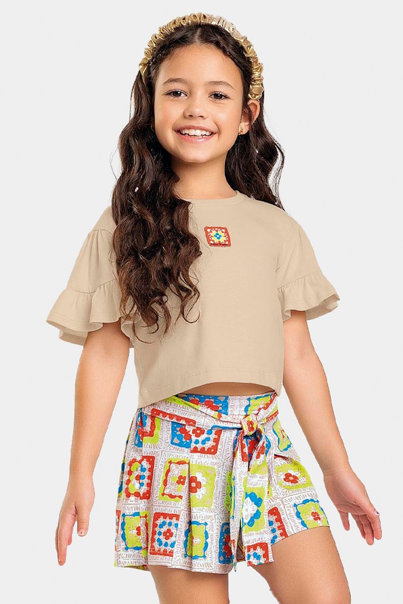 Conjunto Fakini Infantil Menina em Meia Malha Baunilha