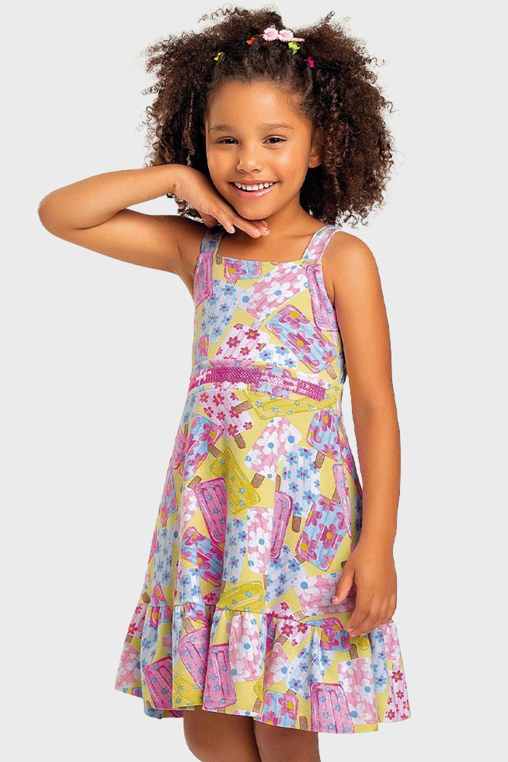 Vestido Infantil Fakini em Cotton Picolés Rosa