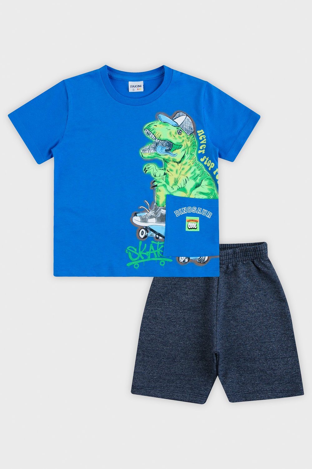 Conjunto Fakini Infantil Menino Skate Dinosaur Azul