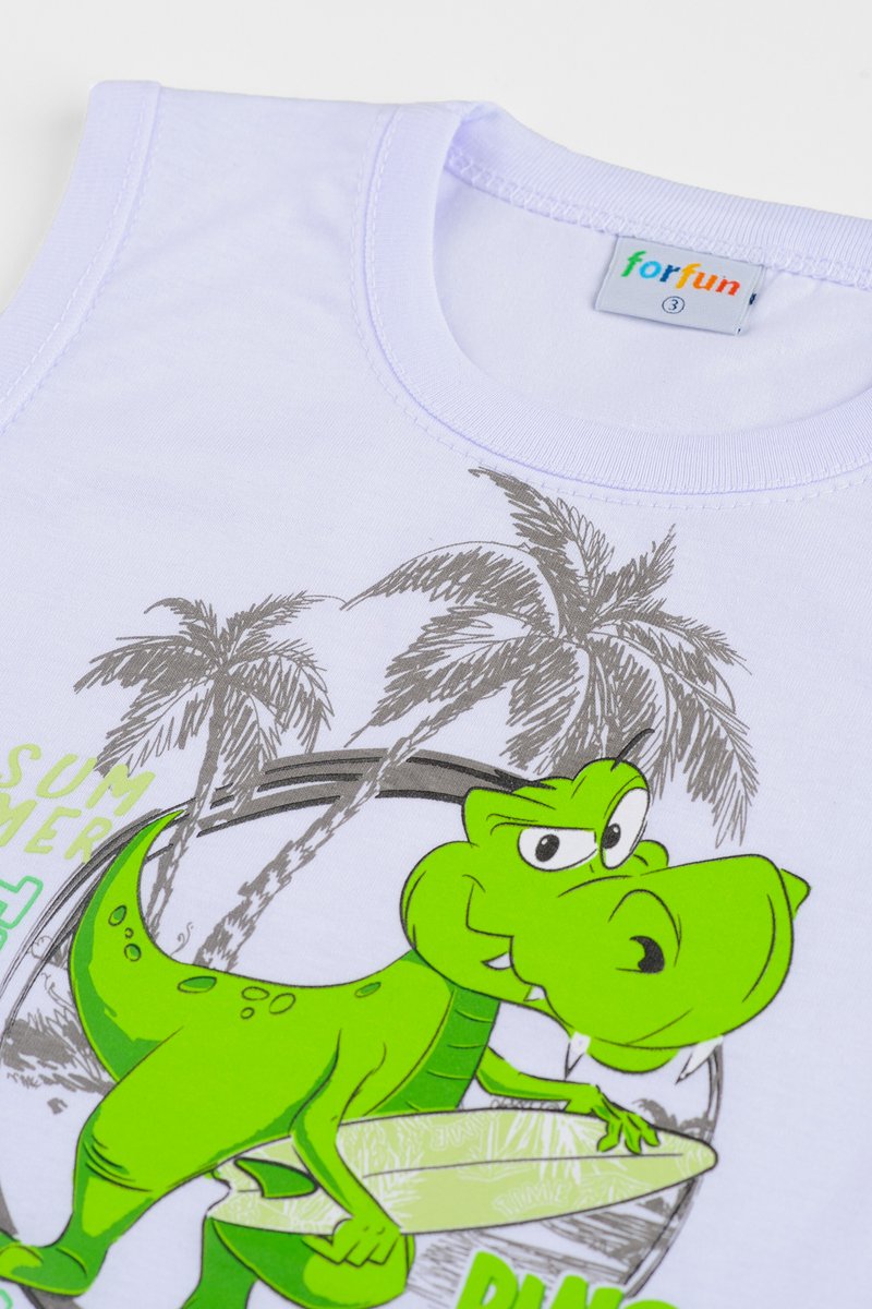 Conjunto Fakini Forfun Infantil Menino T-Rex Branco