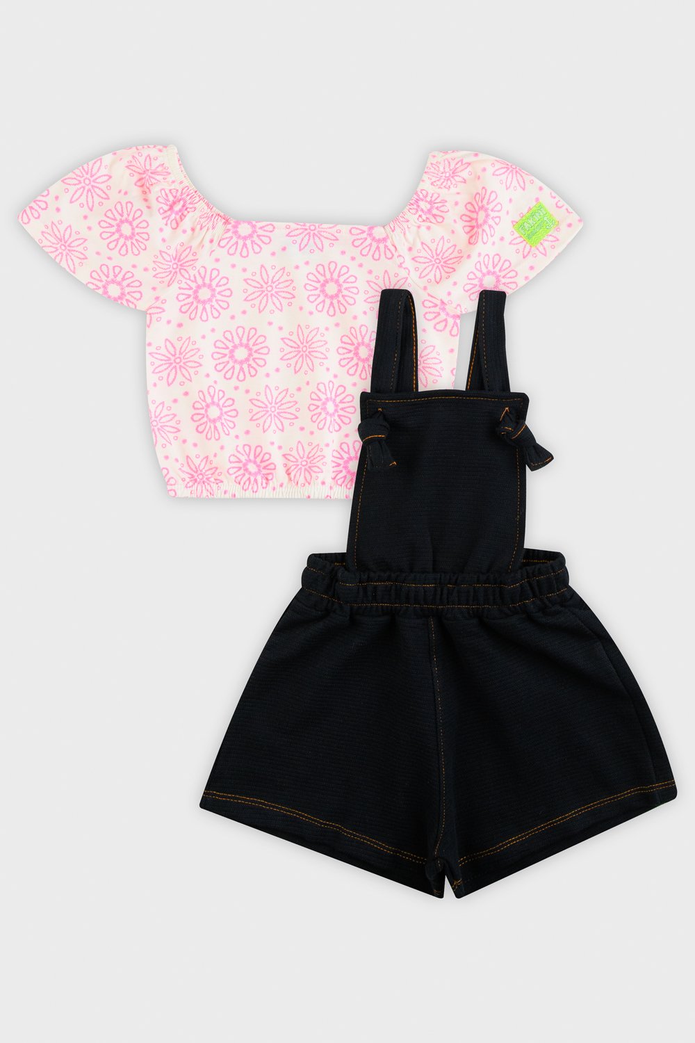 Conjunto Fakini Infantil Menina Floral Preto
