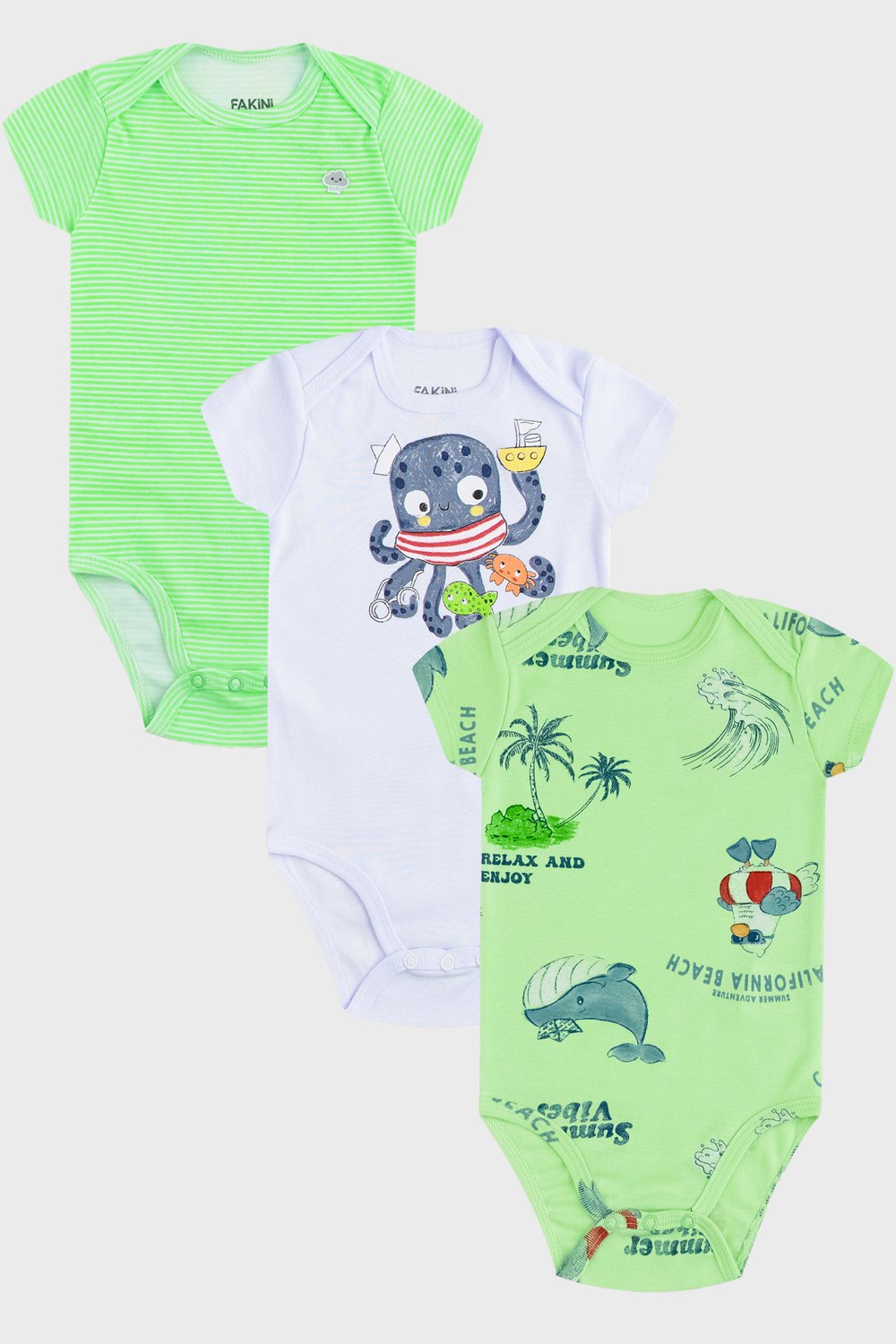 Kit Body Fakini 3 pçs Bebê Menino em Ribana 03