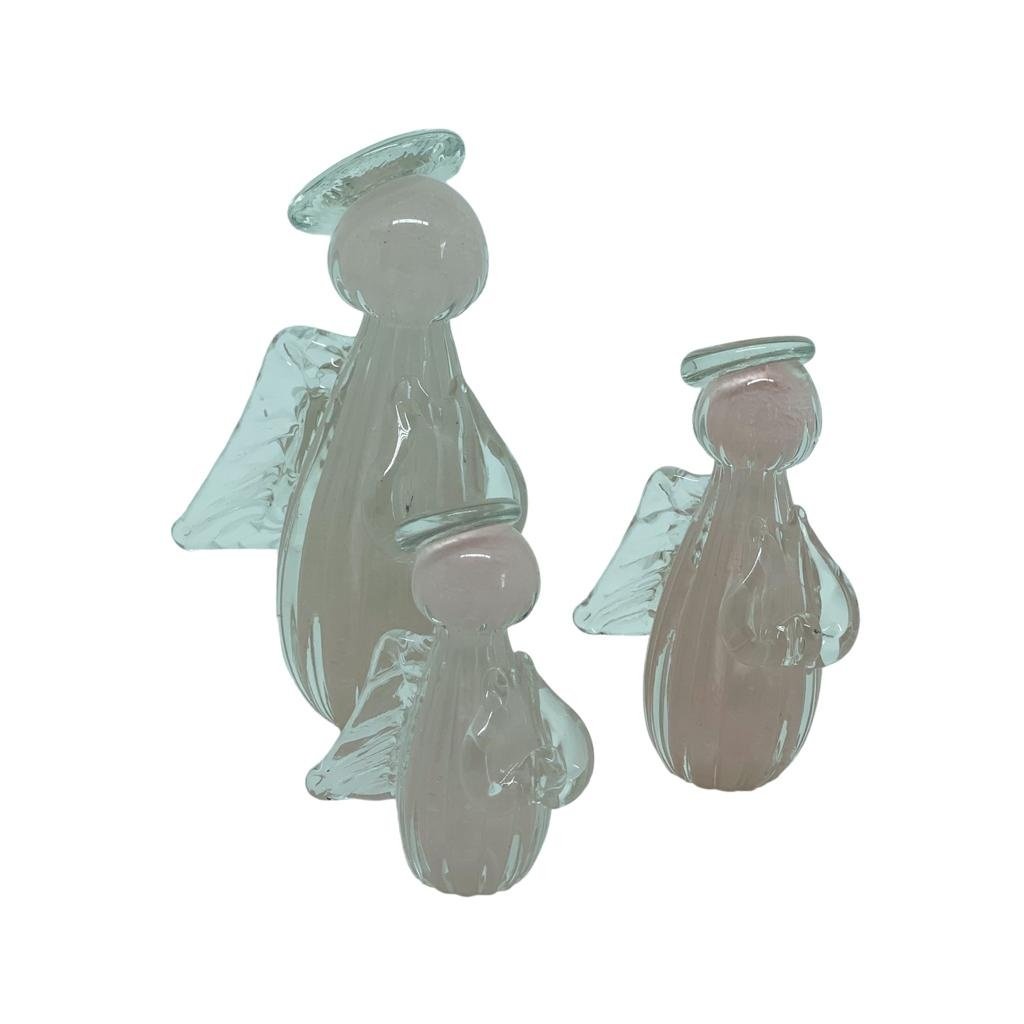Trio de Anjos Maior em Cristal Murano Jade Rosa