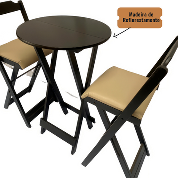 Conjunto Bistrô Dobrável Com 2 Banquetas Estofado Bege