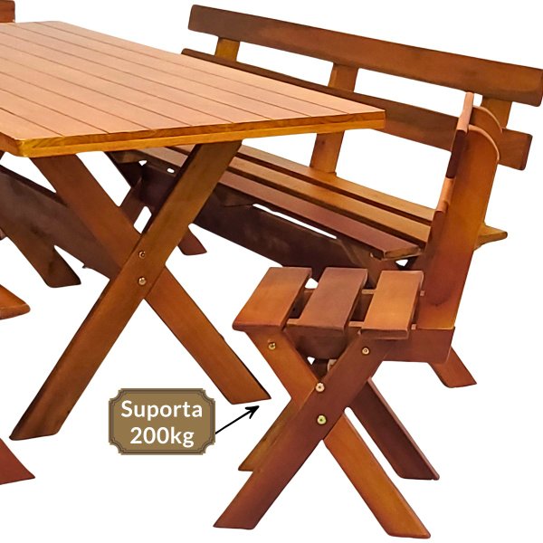 Mesa Madeira Maciça Para Churrasco - Mesa + 4 Bancos - Mel