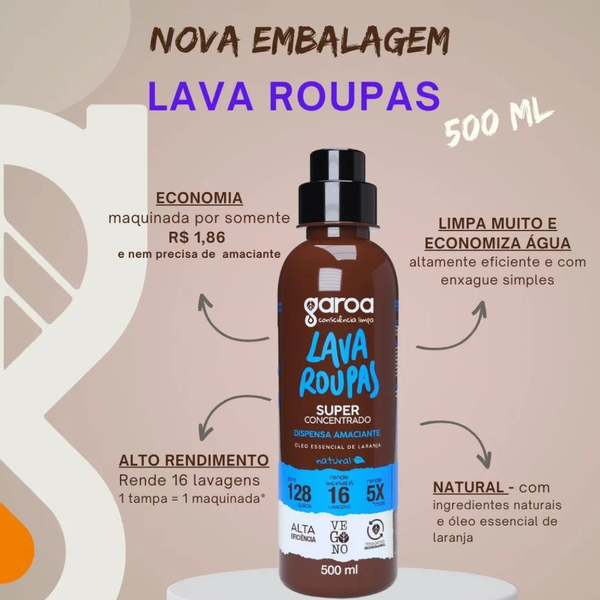 Sabão Lava Roupas Garoa Biodegradável, Concentrado - 500 ml