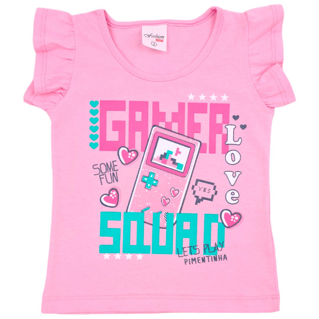Blusa Kids Menina Gamer Squad Rosa