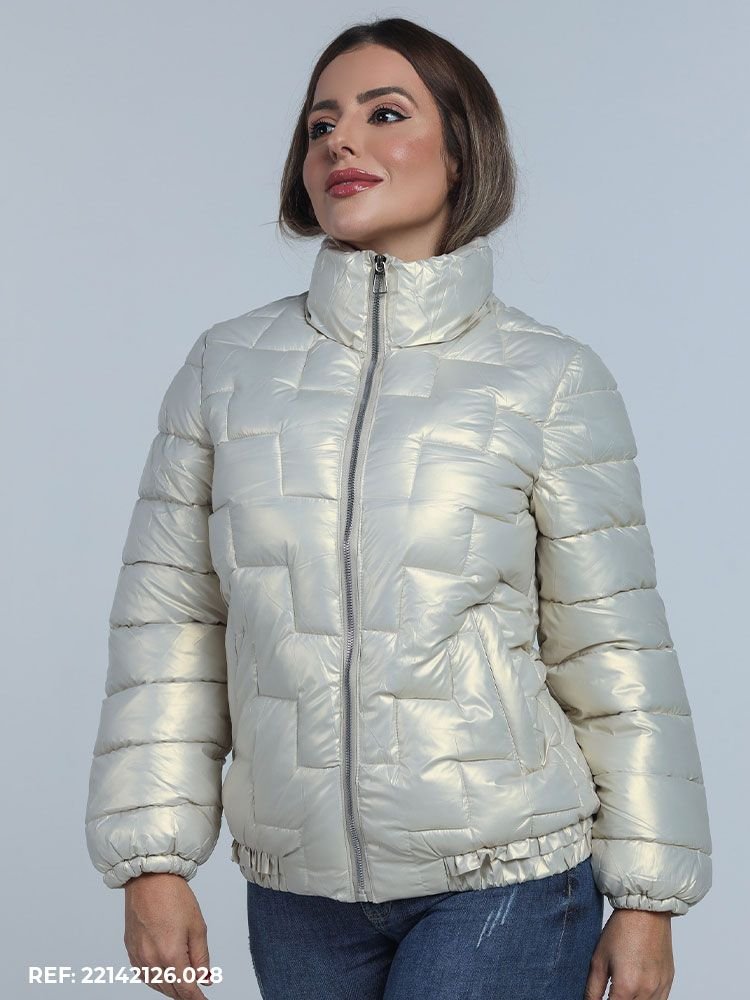 Jaqueta Feminina Puffer Matelassê Metalizada Preto