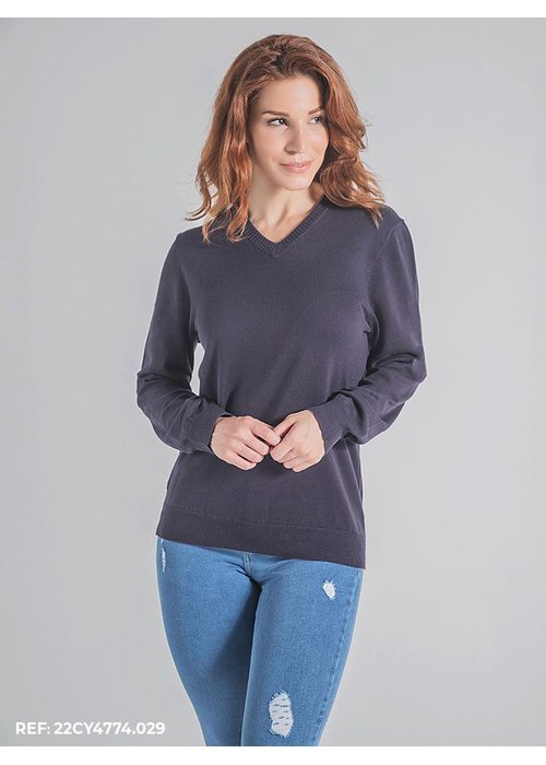 Blusa Feminina Gola V Azul Marinho