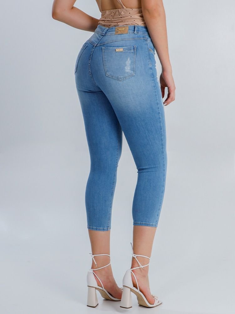 Calça Feminina Jeans Cropped Skinny Juliana Safira Delavê