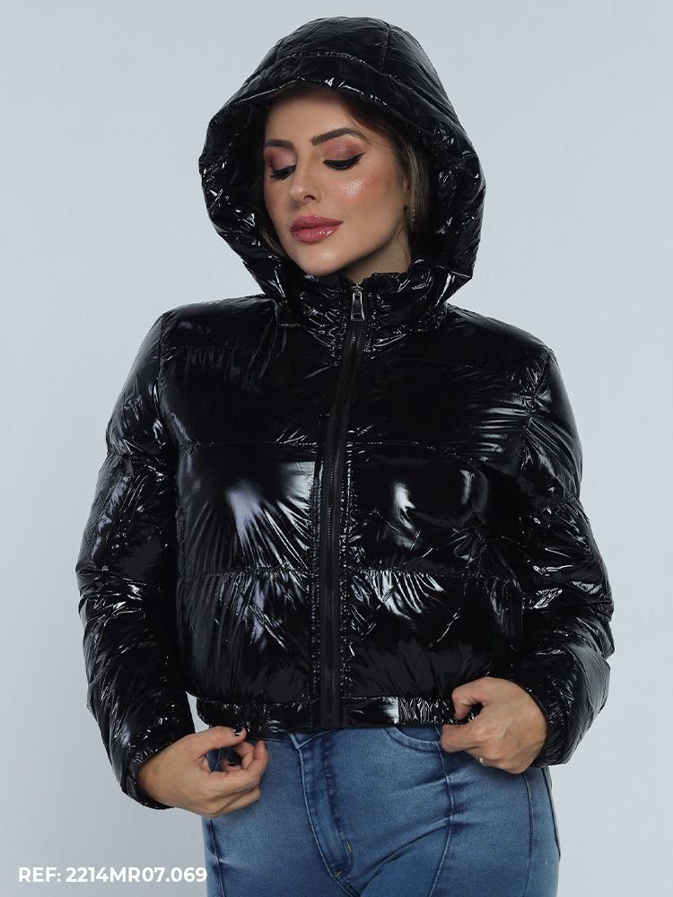 Jaqueta Feminina Puffer Cropped Vinil Branco