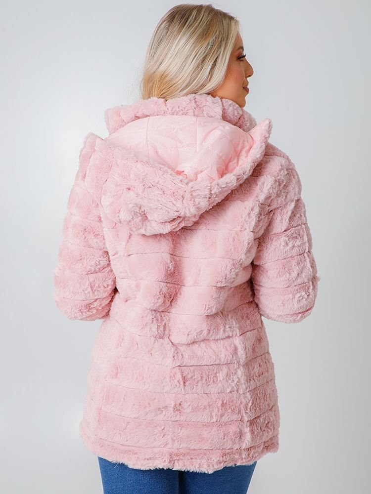 Casaco Feminino Alongado Peluciado Forrado (Rosa)