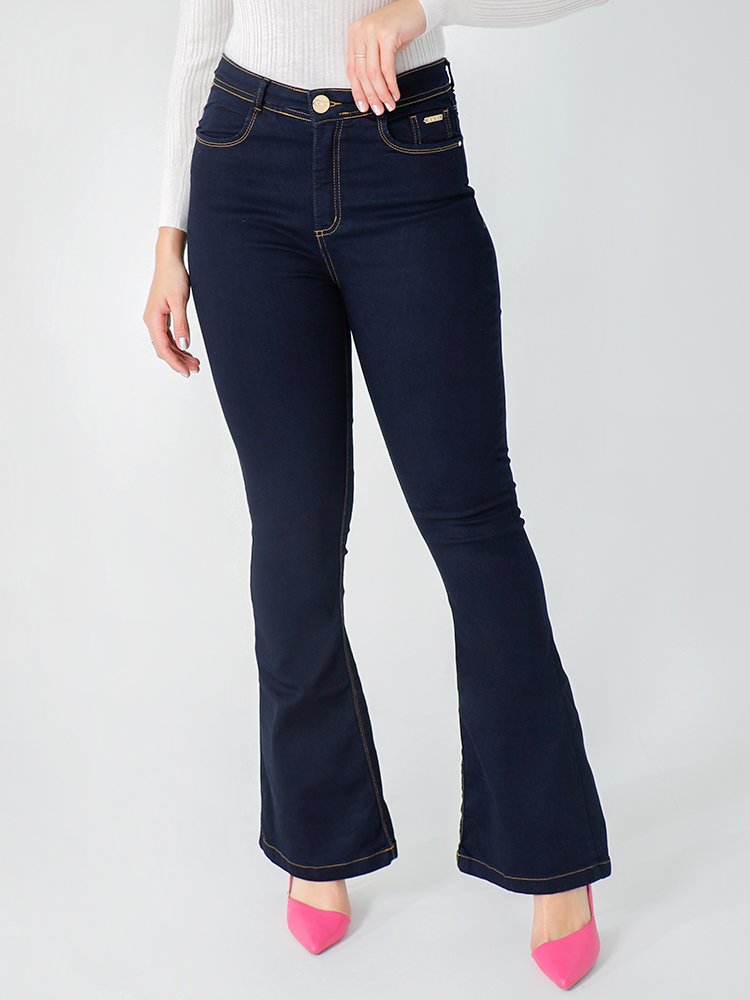 Calça Feminina Jeans Boot Cut Costura Dourada Juliana Safira