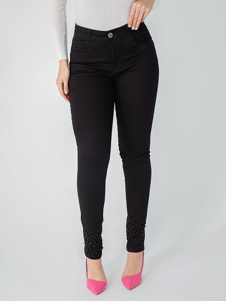 Calça Feminina Jeans Cigarrete Niina Pérola Negra (Não Desbota)