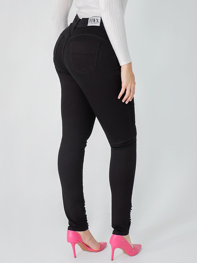 Calça Feminina Jeans Cigarrete Niina Pérola Negra (Não Desbota)