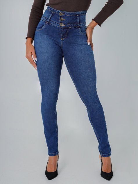 Calça Feminina Jeans Cigarrete Grazi Cintura Alta Modeladora