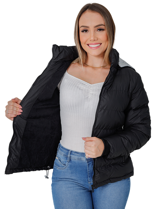 Jaqueta Feminina Nylon Emborrachada Impermeável Preto