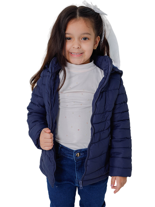 Jaqueta Infantil Feminina Nylon Forrada Capuz Marinho