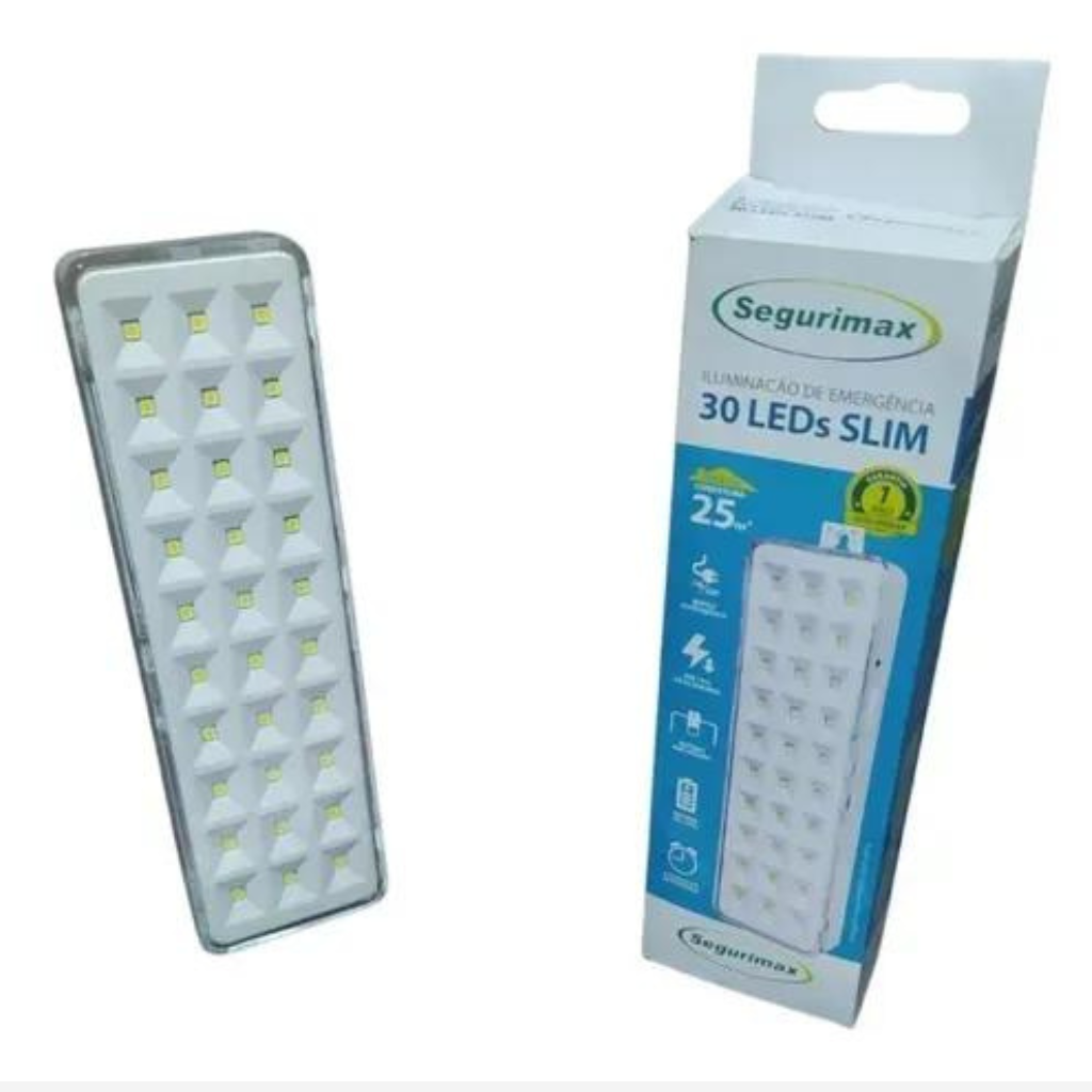 LUMINÁRIA DE EMERGÊNCIA 30 LEDS AUTÔNOMA SUPER SLIM SEGURIMAX