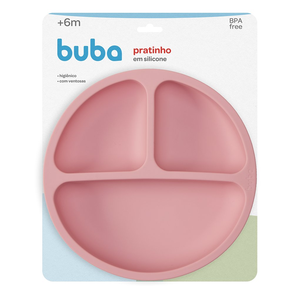 Prato Infantil Buba em Silicone com Divisórias e Ventosas (6M+) Rosa