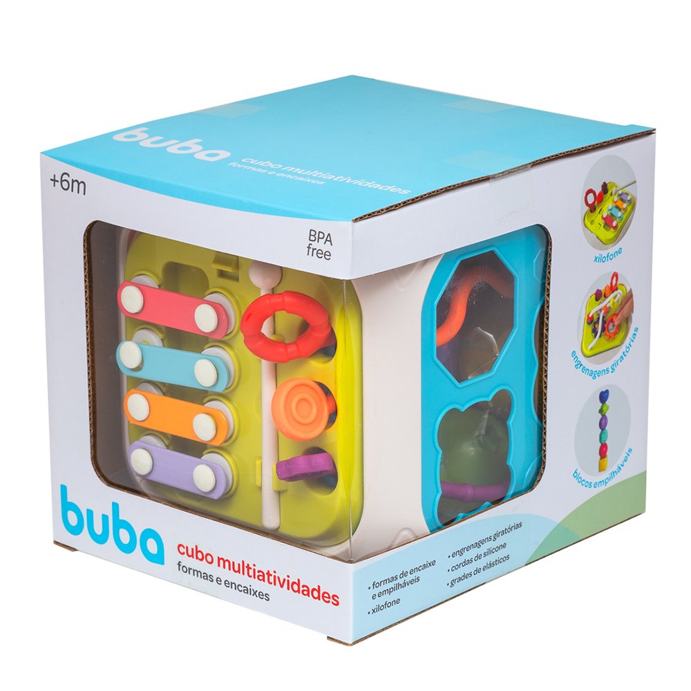 Brinquedo Buba Cubo Multiatividades Formas e Encaixes 7 em 1 (6M+)