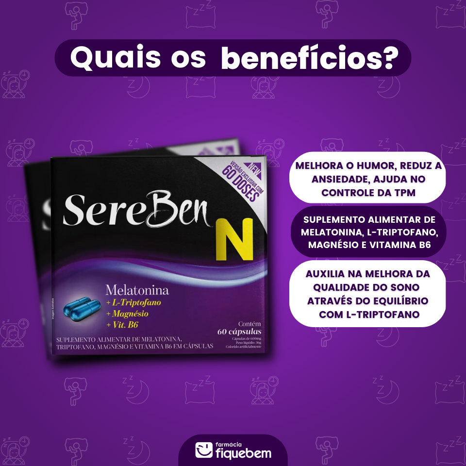 Sereben N 60 cápsulas - Melatonina, L-Triptofano, Magnésio, Vitamina B6
