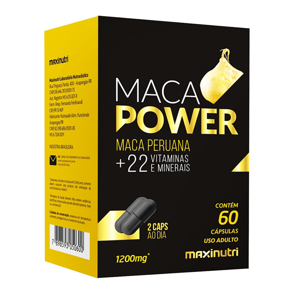 Maca Peruana Power + 22 Vitaminas e Minerais Maxinutri 60 Cápsulas 1200mg
