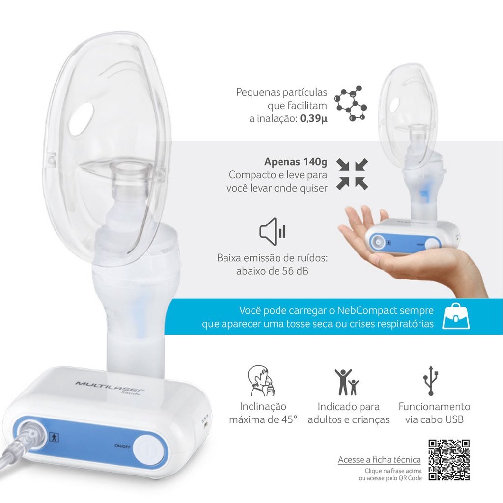 Nebulizador e Inalador Compacto Multilaser