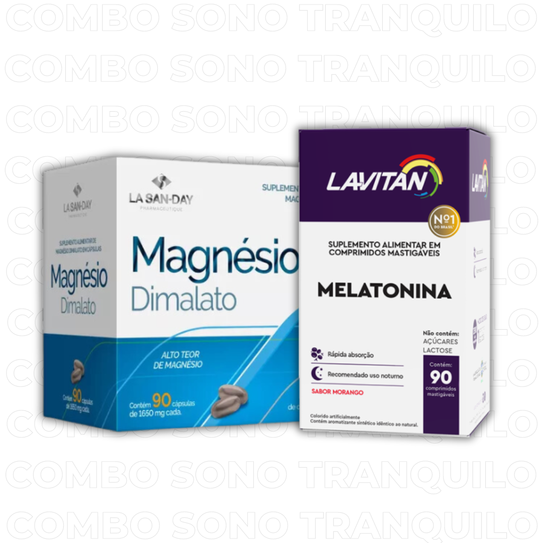 Combo Sono Tranquilo - Melatonina 90 Comprimidos Mastigáveis + Magnésio ...