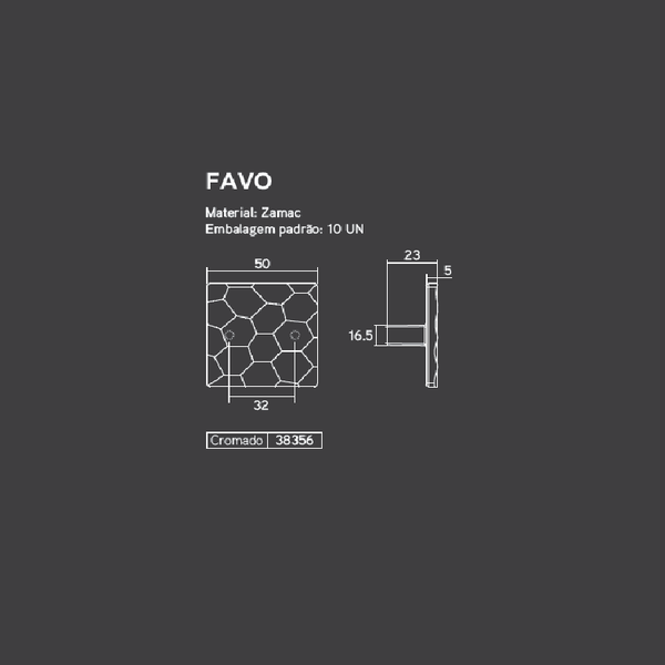 Puxador FAVO 50X50 mm