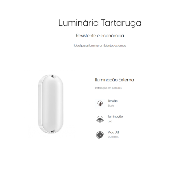 Luminária Tartaruga Branca 8W 6500k Bivolt