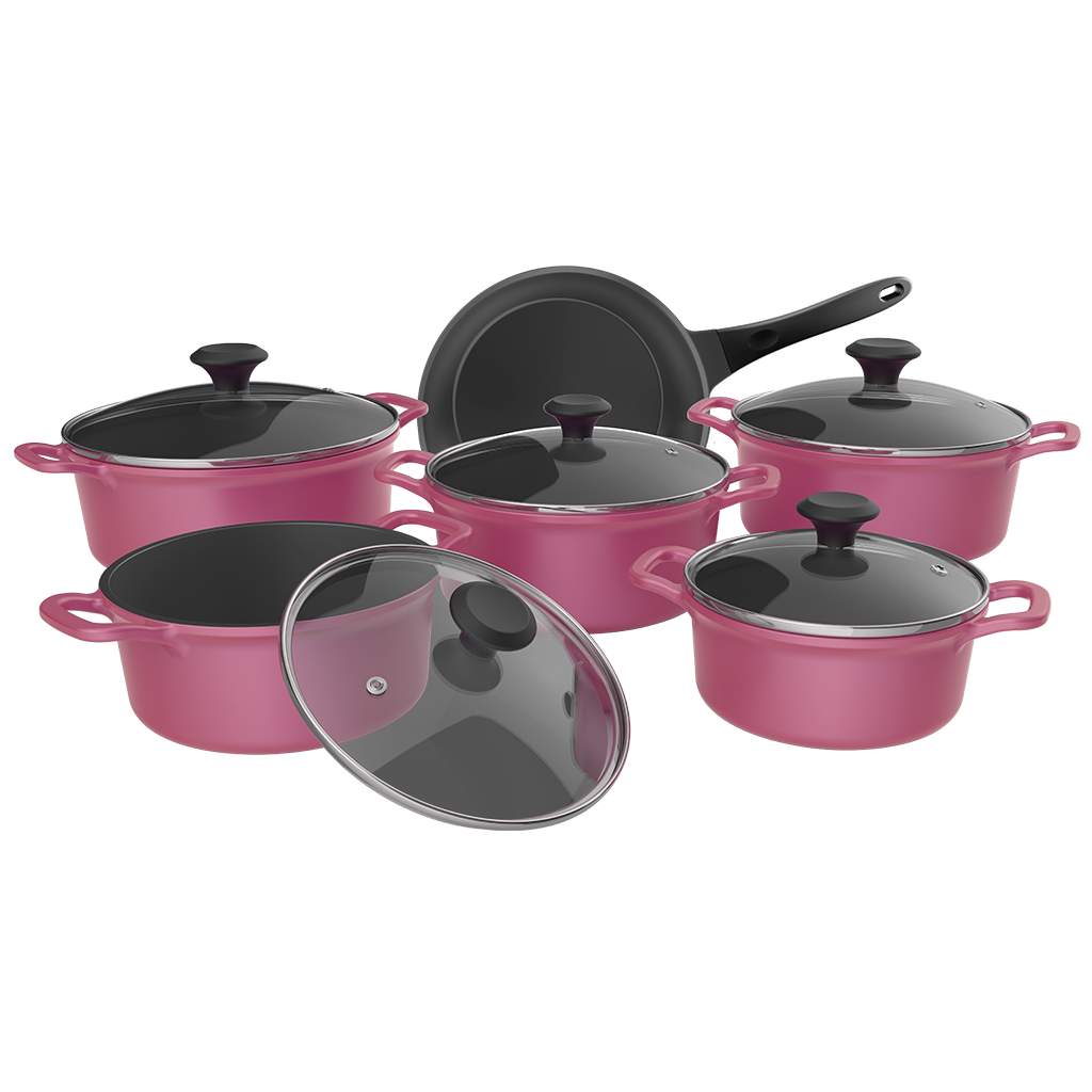 Jogo de Panelas Antiaderente Fetti 6 pcs Rosa Tampa Vidro - by ...