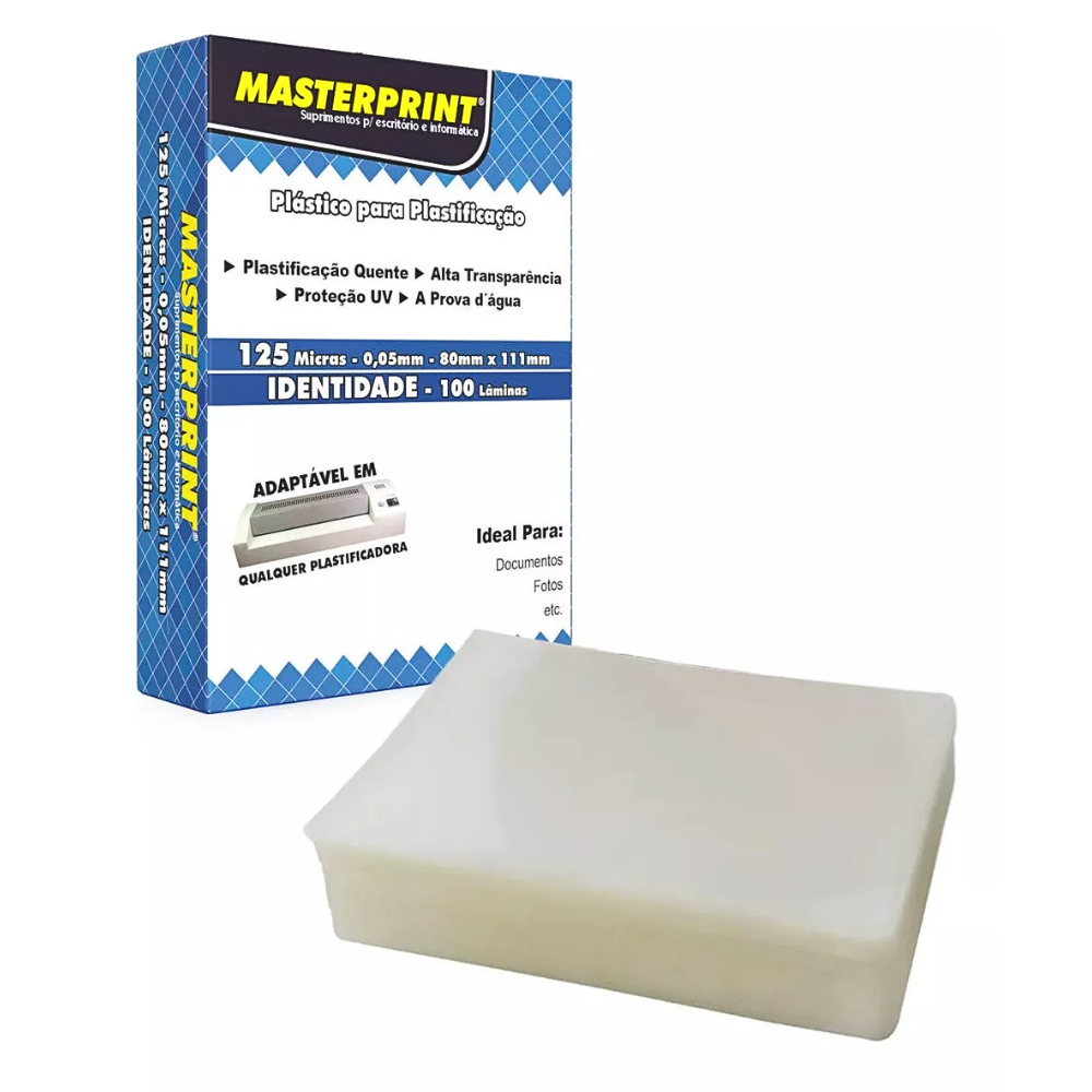 Plástico para Plastificação 125 Micras 100 Lâminas MASTERPRINT - 80 x ...