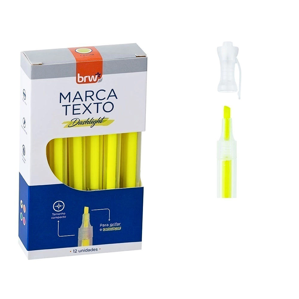 Caixa Marca Texto Fluorescente Transparente 12 unidades BRW Amarelo - Frame Papelaria