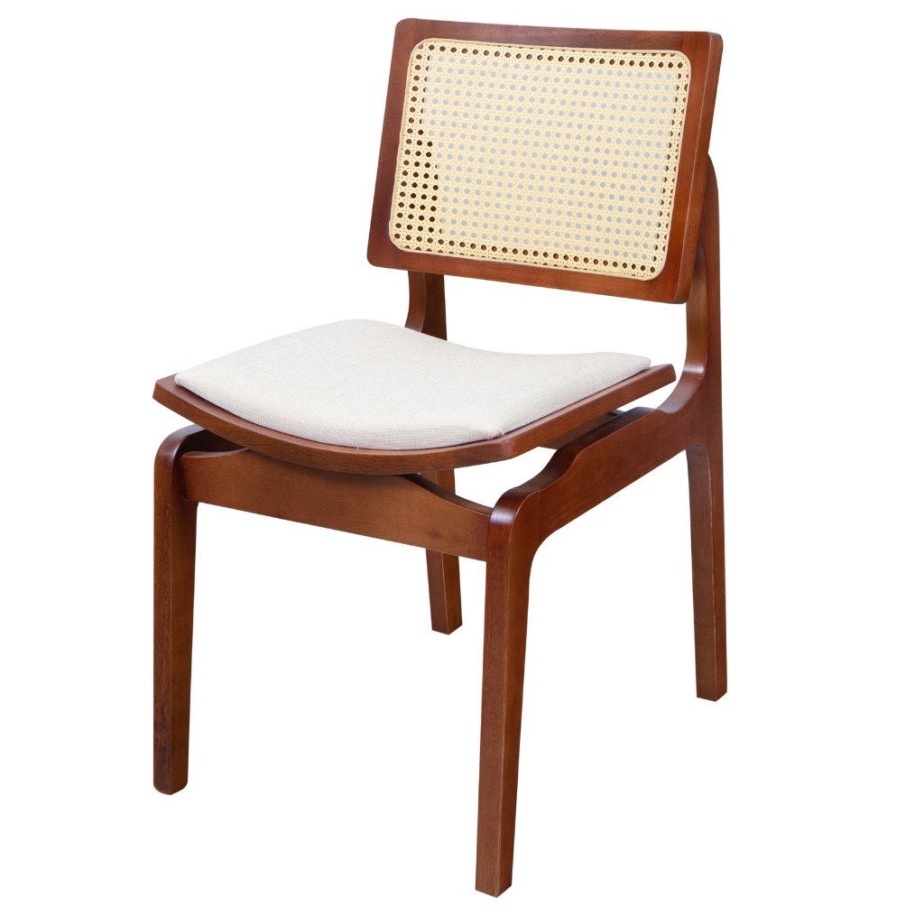 Cadeira Moderna de Telinha Estofada Milão Castanho