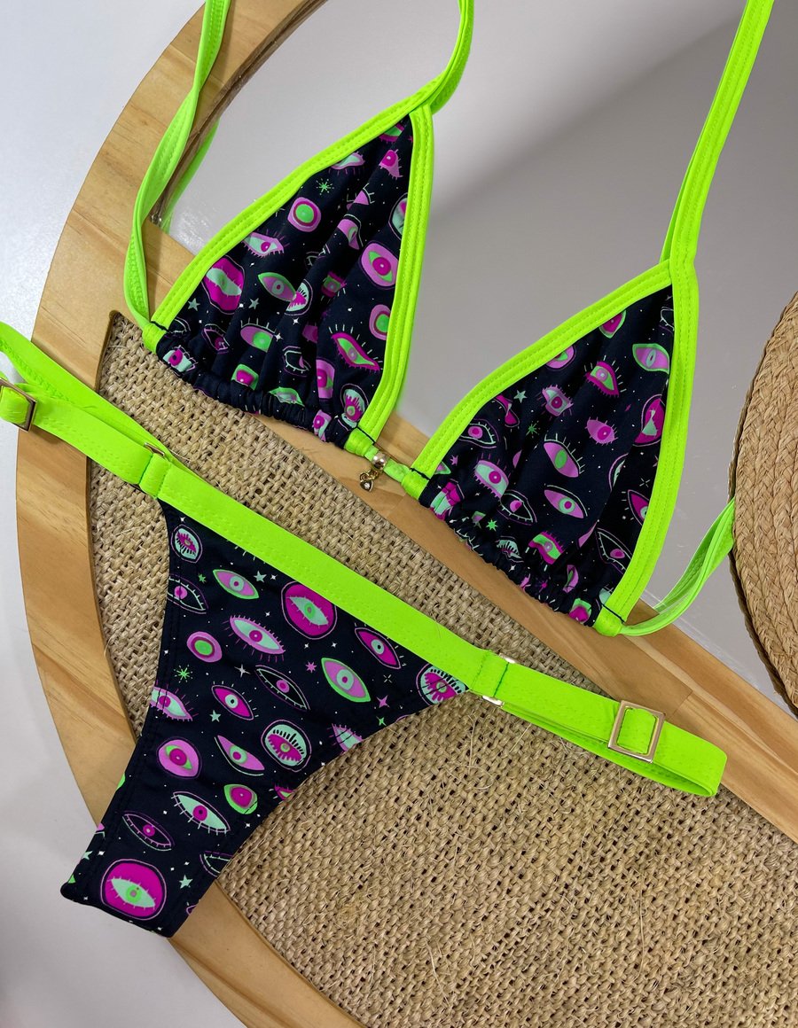 Conjunto Biquíni Cortininha Fita Alien + Verde Neon