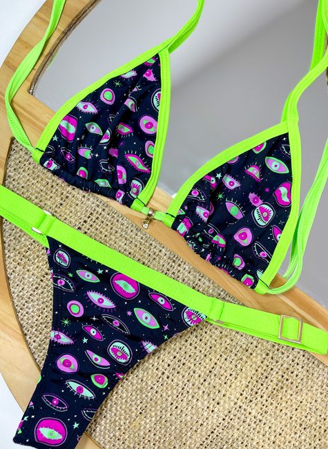 Conjunto Biquíni Cortininha Fita Alien + Verde Neon