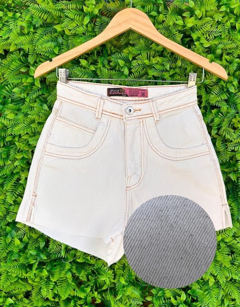 Shorts Jeans Branco com Strass