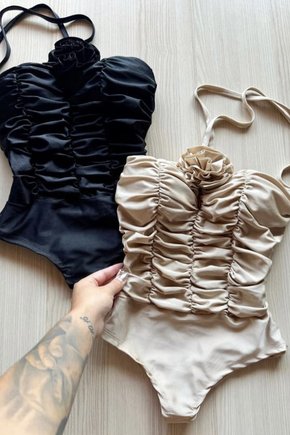 Body Drapeado Com Flor
