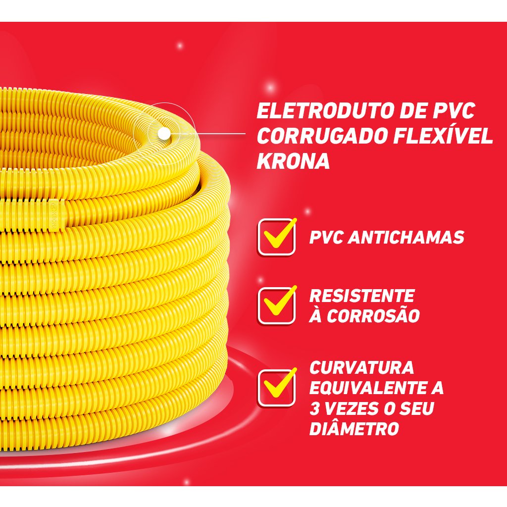 ELETRODUTO CORRUGADO AMARELO CONDUÍTE GARGANTA 3/4 (25MM) 50M PVC ...