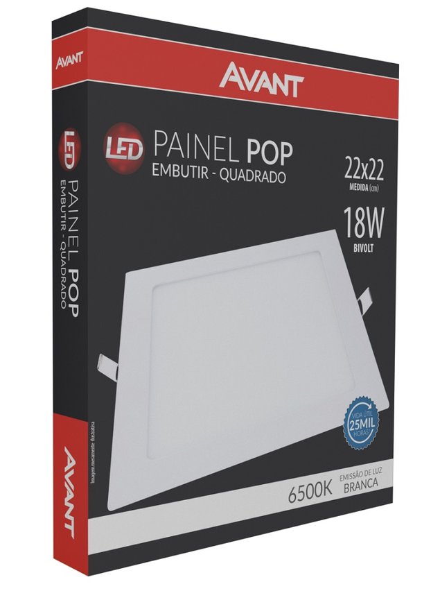 Painel Plafon LED Pop Quadrado Embutir 6500k Branco Bivolt 18W Avant
