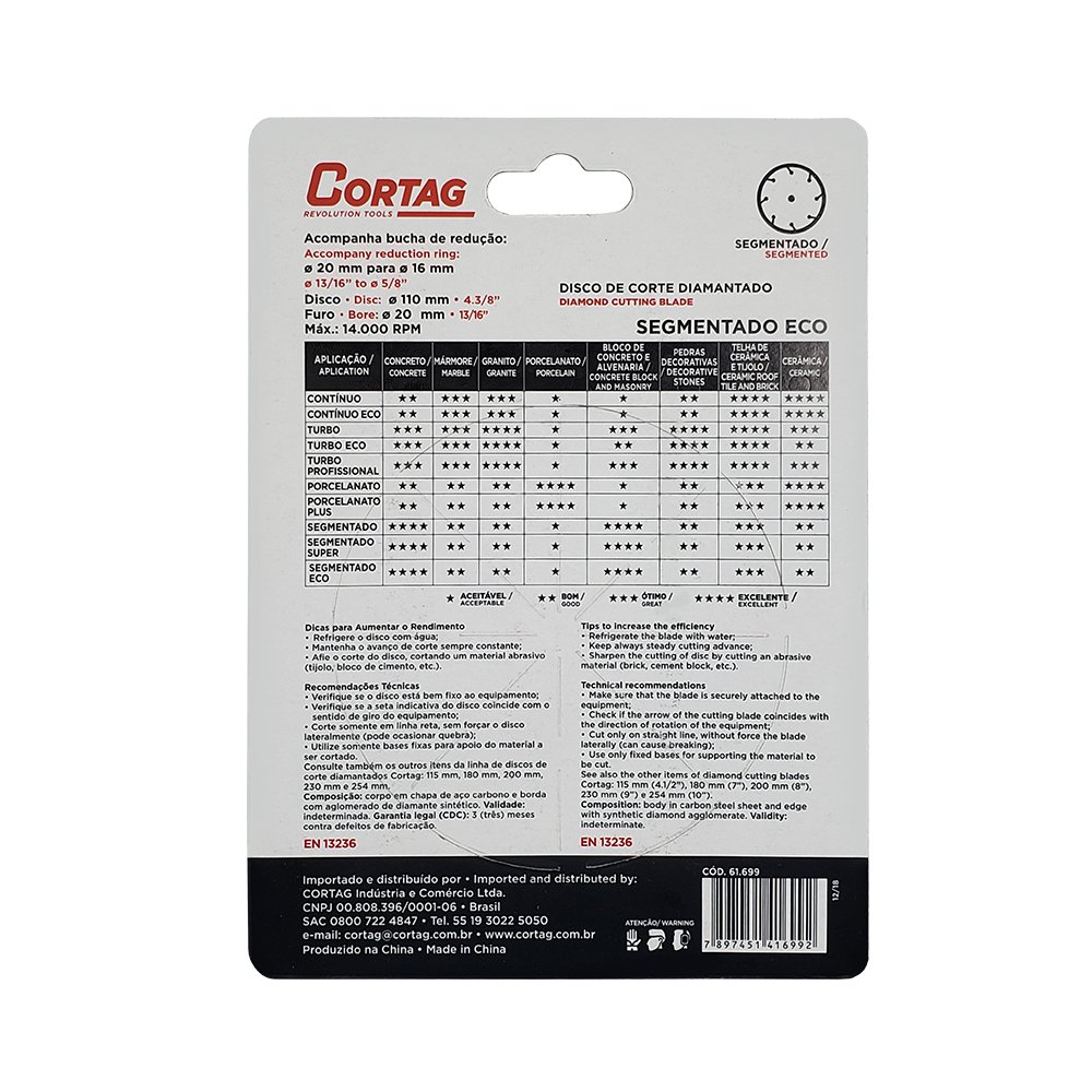 Kit Disco Corte Diamantado Segmentado Eco Cortag Na GTN-shop